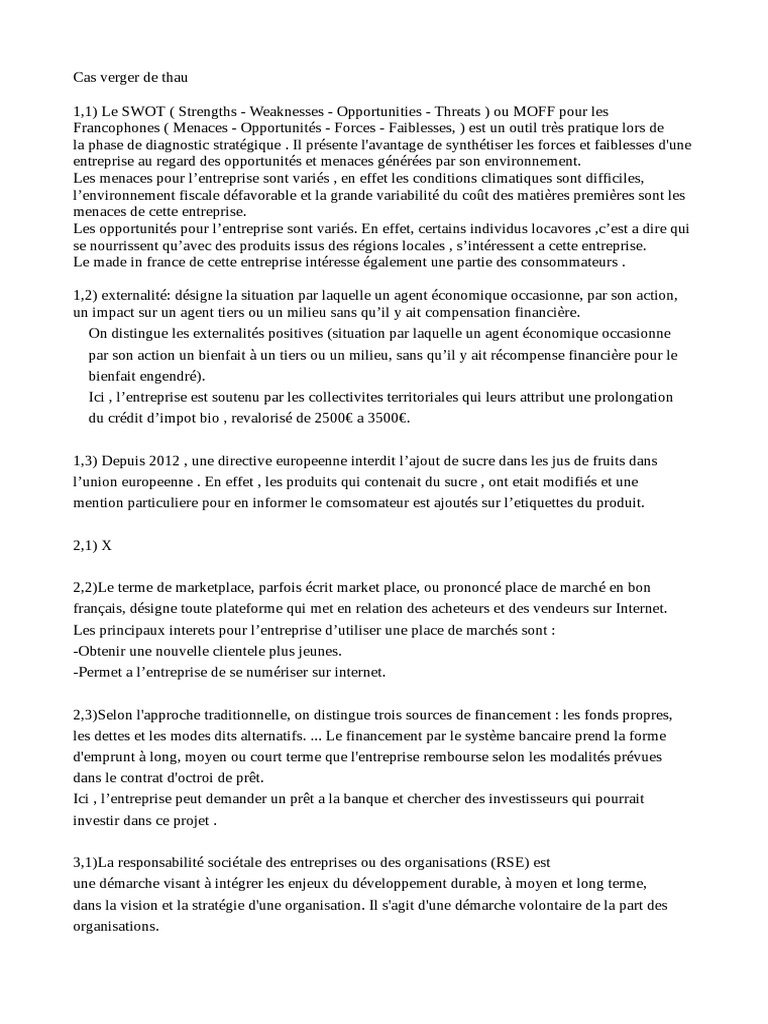 SWOT et RSE pour Verger de Thau | PDF