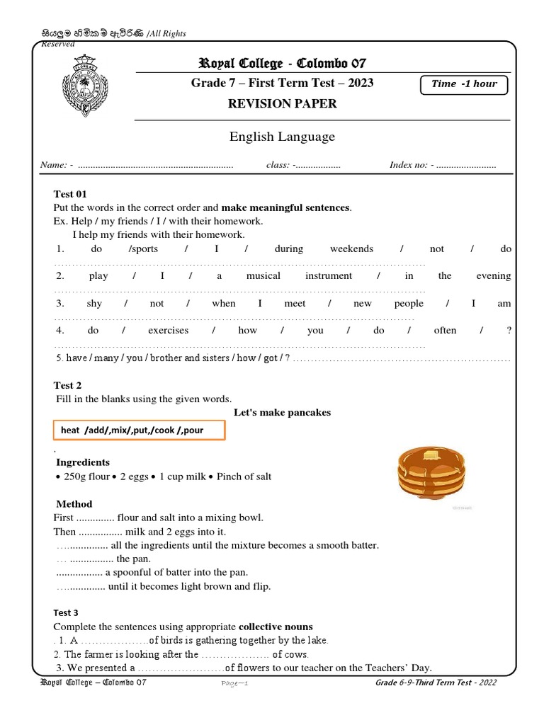 Grade 7 Revision Paper 23 English Language Pdf