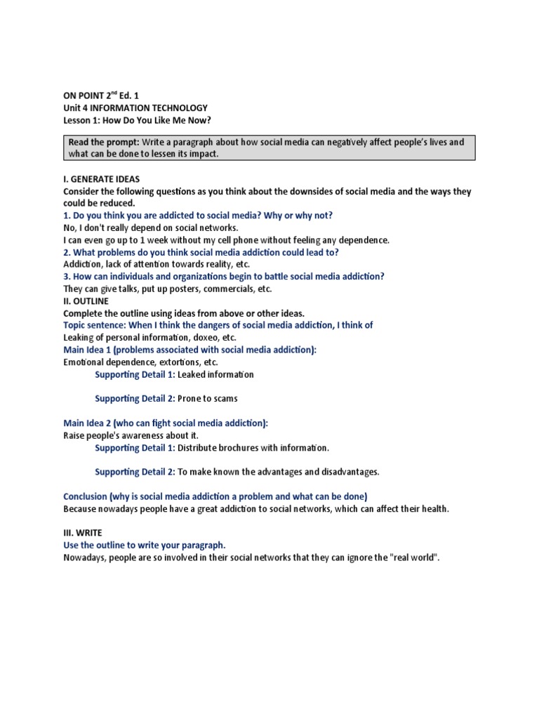 OP1 Writing Worksheet Unit 4 Lesson 1 | PDF