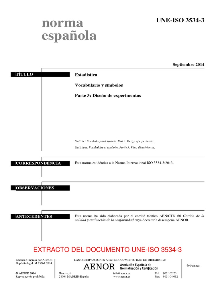 (Ex) Une Iso - 3534 3 2014 | PDF | Diseño de experimentos | Estadísticas