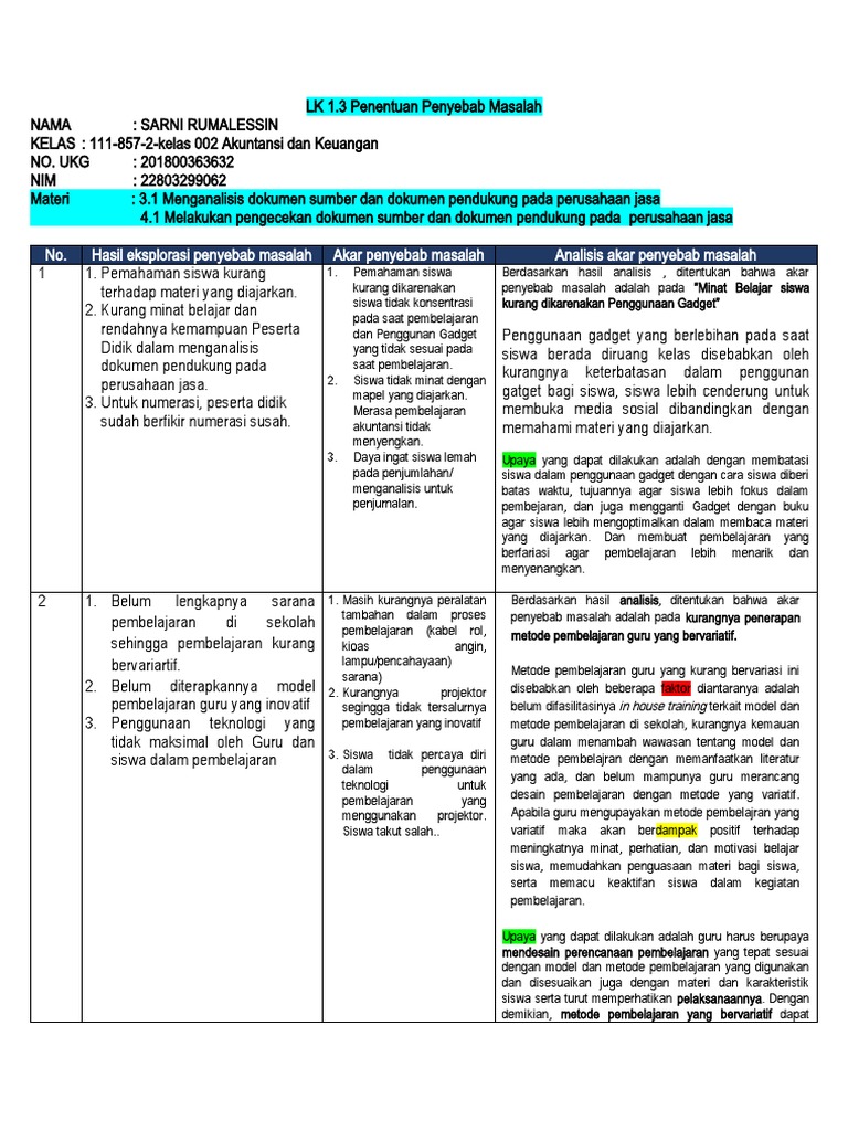 LK 1.3 Penentuan Penyebab Masalah | PDF