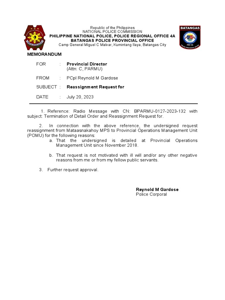 Reassignment, Request For | PDF