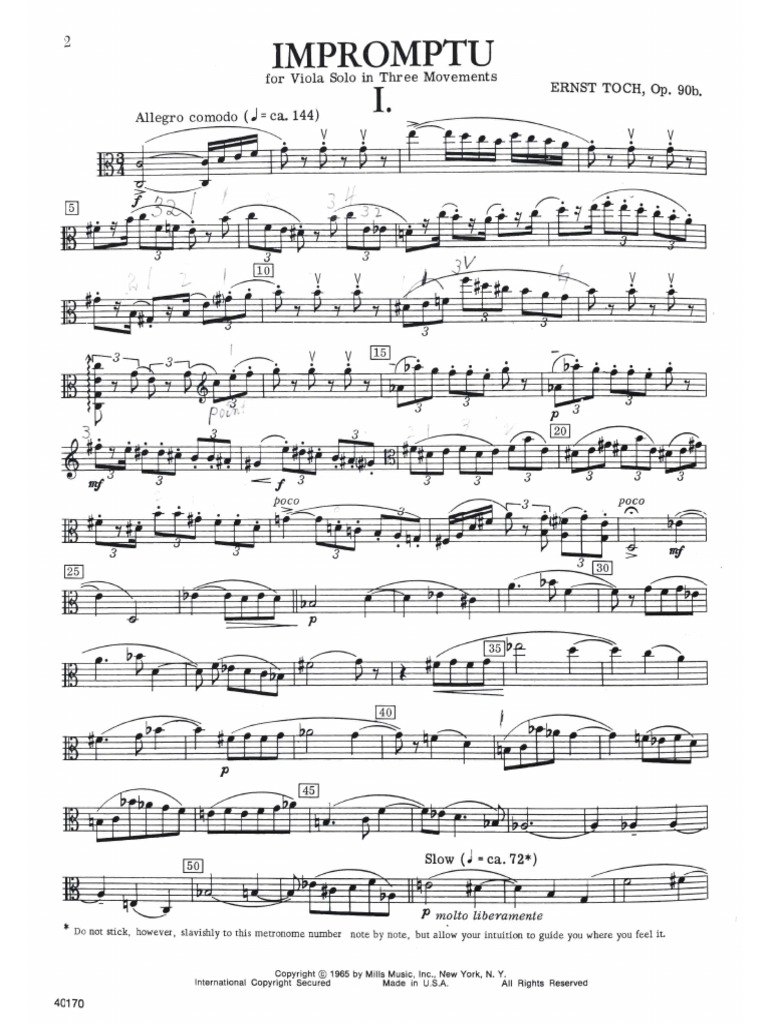 Ernst Toch - 3 Impromptus For Solo Viola, Op. 90b | PDF | Tempo | Music ...