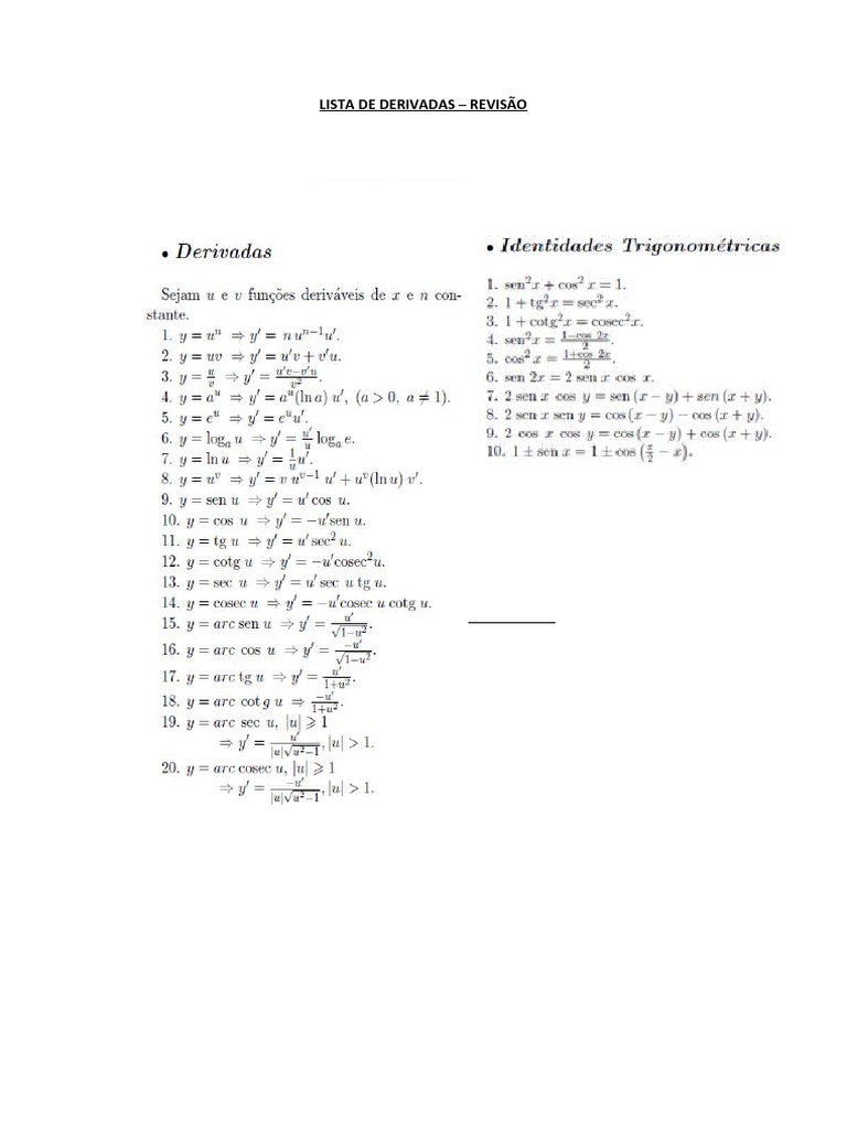 Lista de Derivadas | PDF