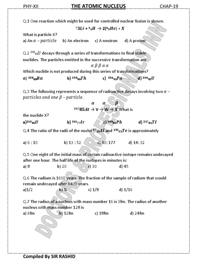 Physics XII: Atomic Nucleus Quiz | PDF