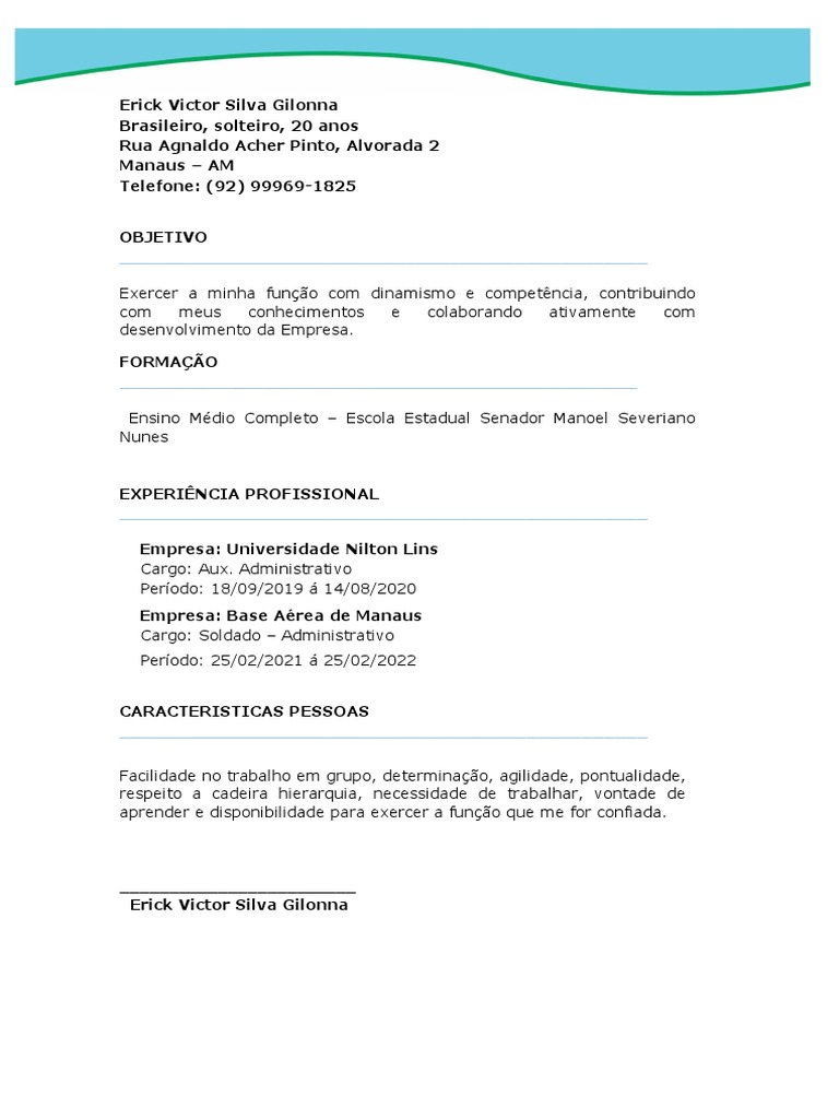 Erick Victor Silva Gilonna Currículo | PDF