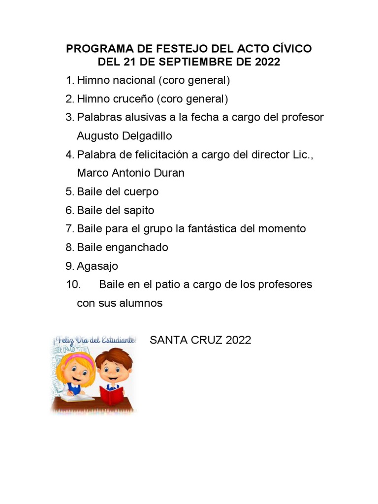 Programa de Festejo Del Acto Cívico Del 21 de Septiembre de 2022 | PDF