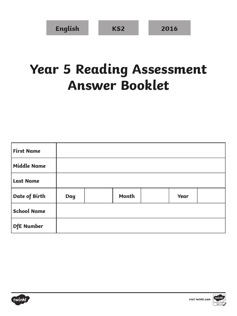 Year 5 Term 2 Reading Assessment Answer Booklet | PDF