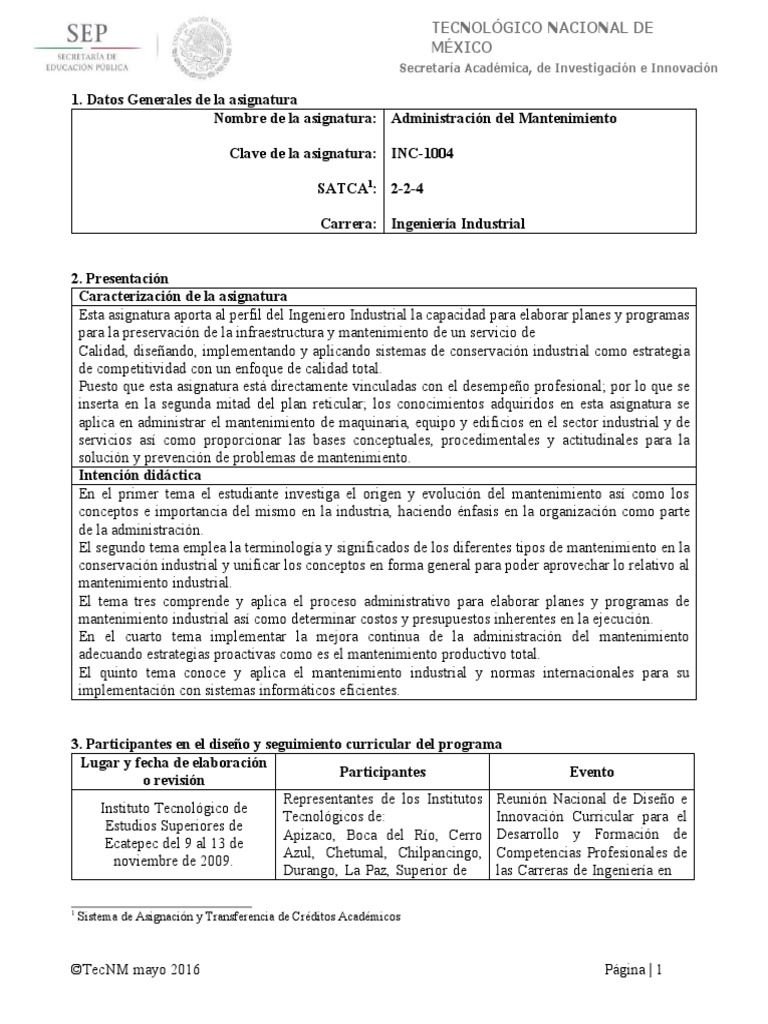 Administración Del Mantenimiento V2 | PDF | Ingeniería de confiabilidad | Aprendizaje