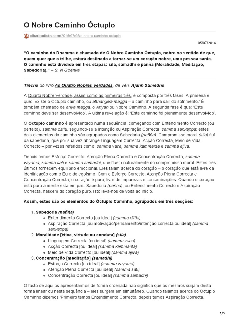 O Nobre Caminho Óctuplo | Download grátis PDF | Sabedoria | Pensamento