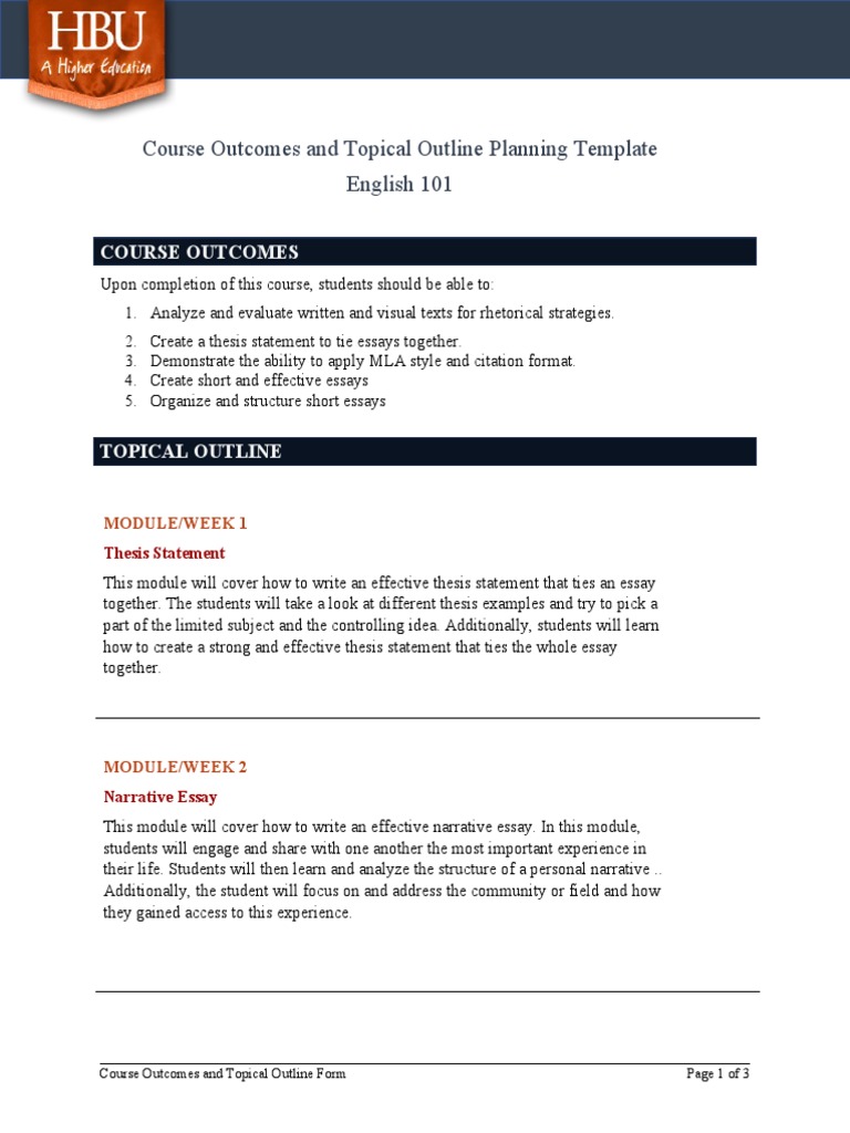 Course Outcomes And Topical Outline Planning Pdf