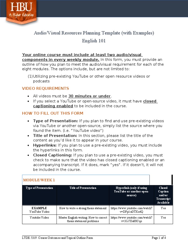 Audio/Visual Planning Template Guide | PDF | You Tube | Essays