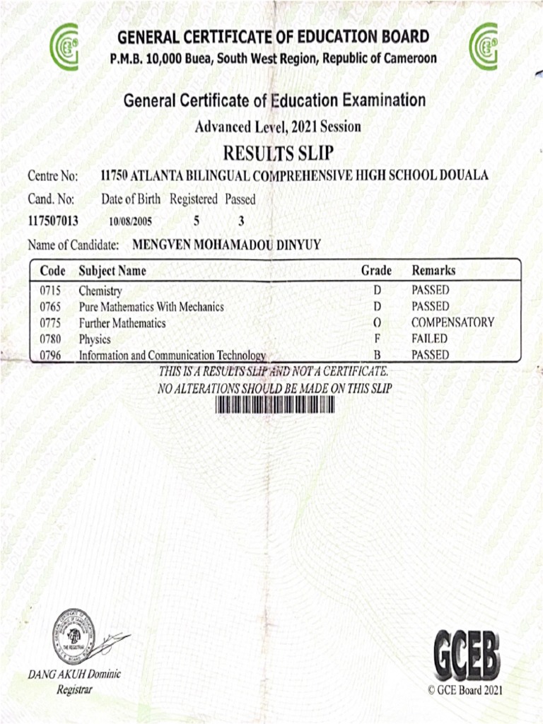 A Level Slip 2021 | PDF