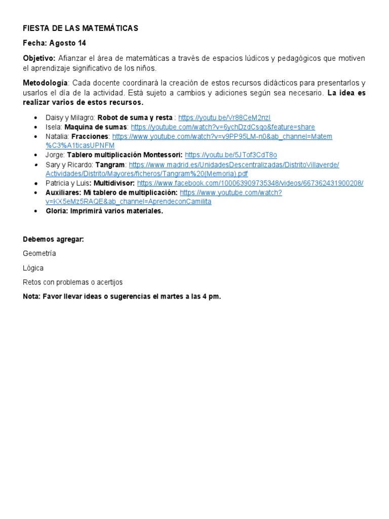 Fiesta de Matemáticas: Actividades Lúdicas | PDF | Crecimiento personal ...