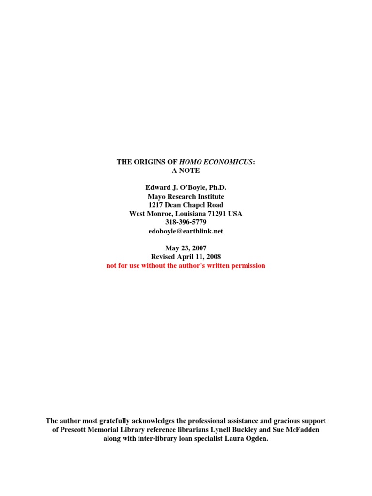ORIGINS of Homo Economicus | PDF