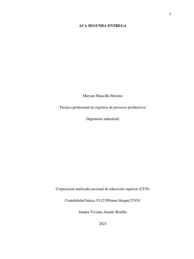 Aca Segunda Entrega Contabilidad | PDF