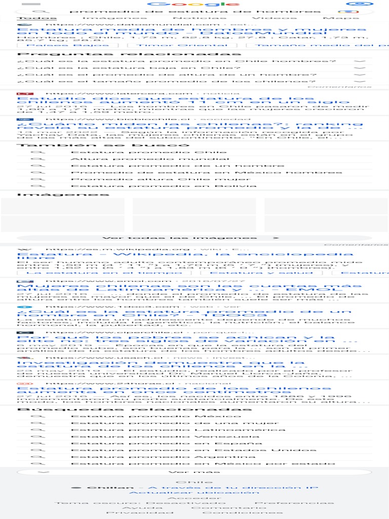 Promedio de Estatura de Hombres en Chile - Buscar Con Google | PDF