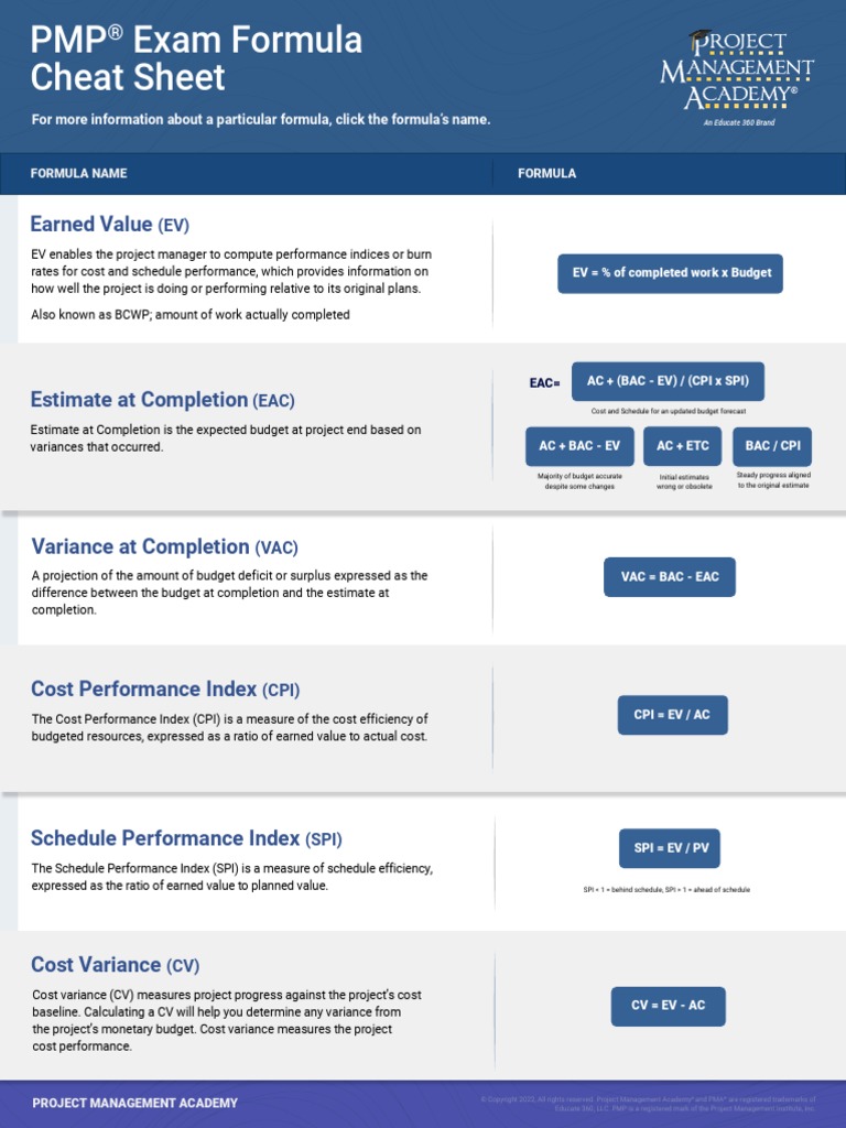 PMP Formula Sheet 2022 | PDF | Applied Mathematics | Statistical Theory