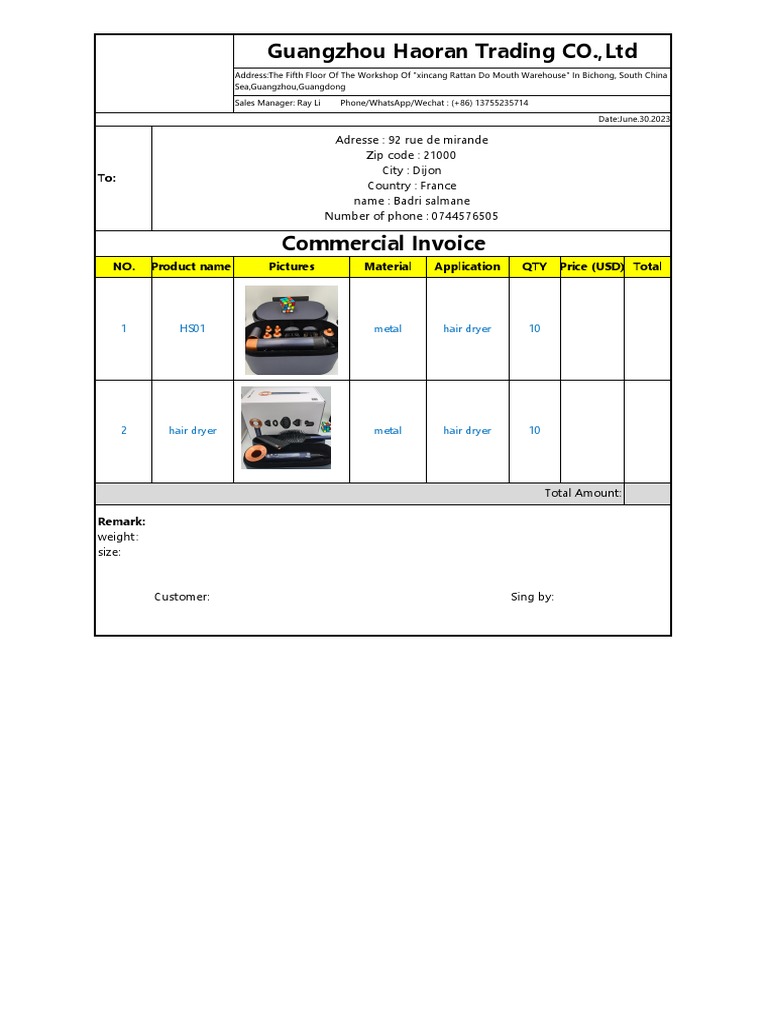 Guangzhou Trading Invoice Details | PDF