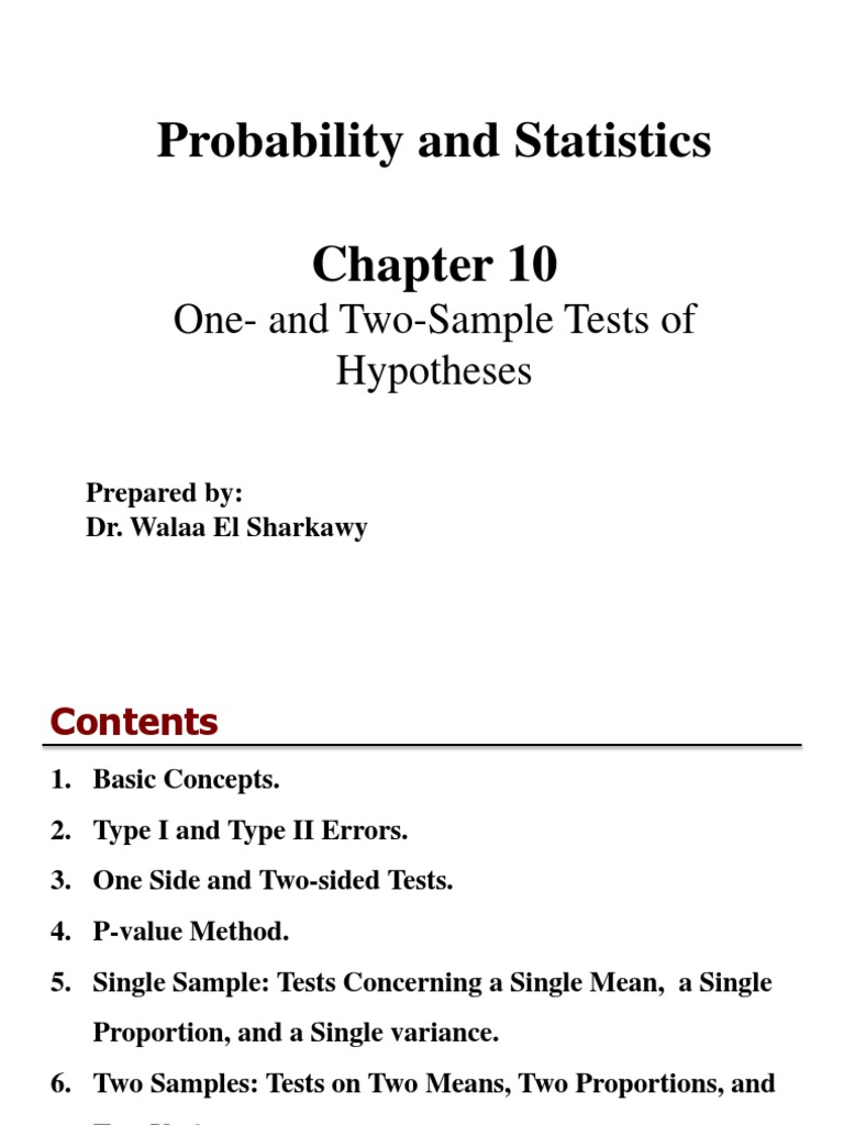 Math 301 CH 10 One - and Two-Sample Tests of Hypotheses | PDF