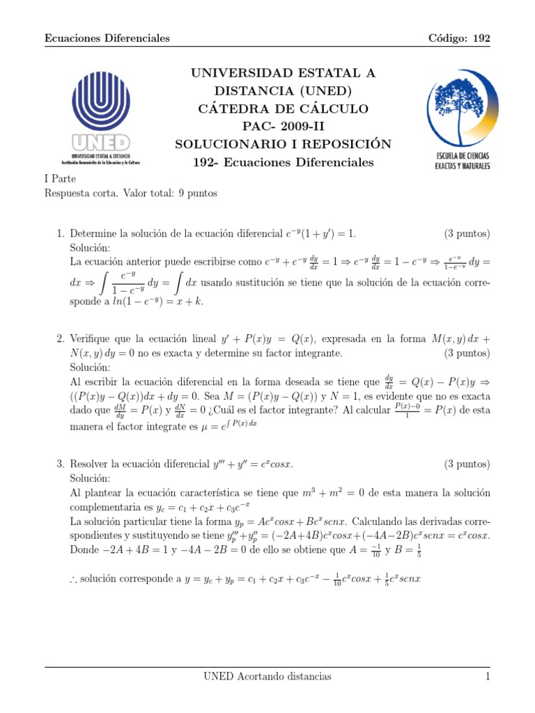 192 Soluc IRep 2009-2 | PDF | Ecuaciones | Ecuaciones diferenciales