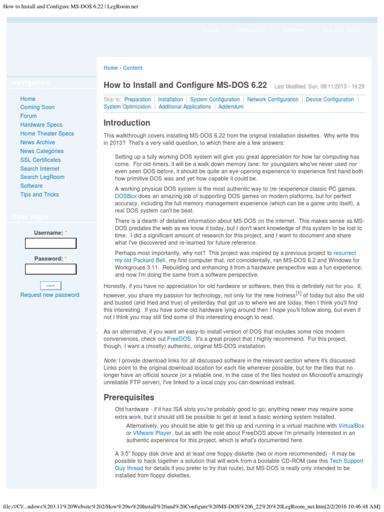 DOS - How To Install and Configure MS-DOS 6.22 | PDF | Computer ...