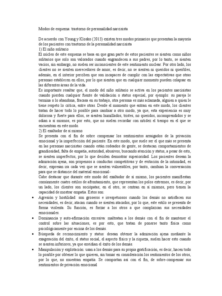 Modos de esquema narcisismo | PDF | Narcisismo | Empatía