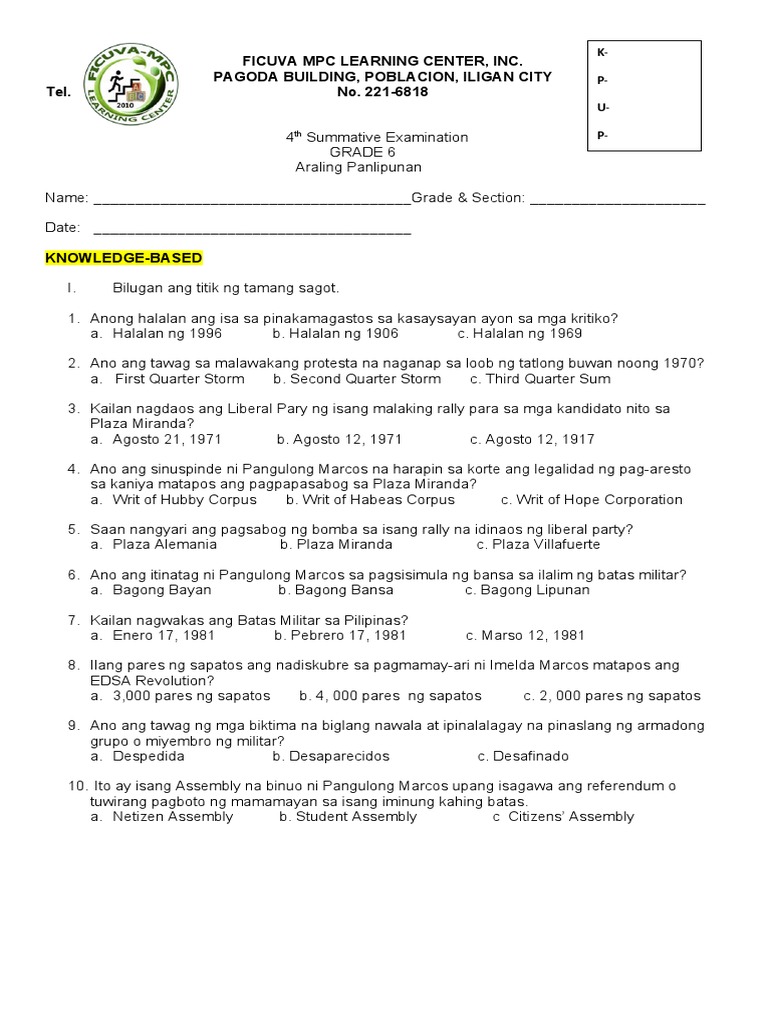 4th Summative Exam AP Remz | PDF