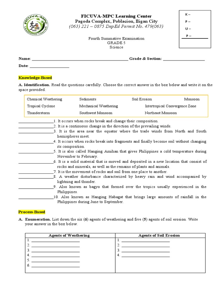 G5-4th Summative (SCIENCE) Final | PDF | Monsoon | Rain
