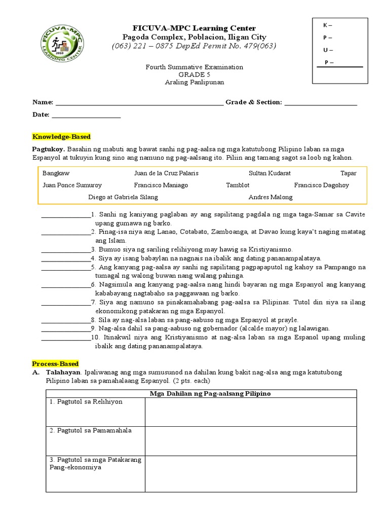 G5 - 4th Summative (AP) Final | PDF