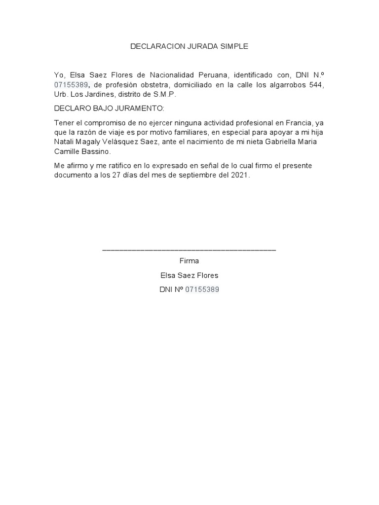 Declaracion Jurada Simple | PDF