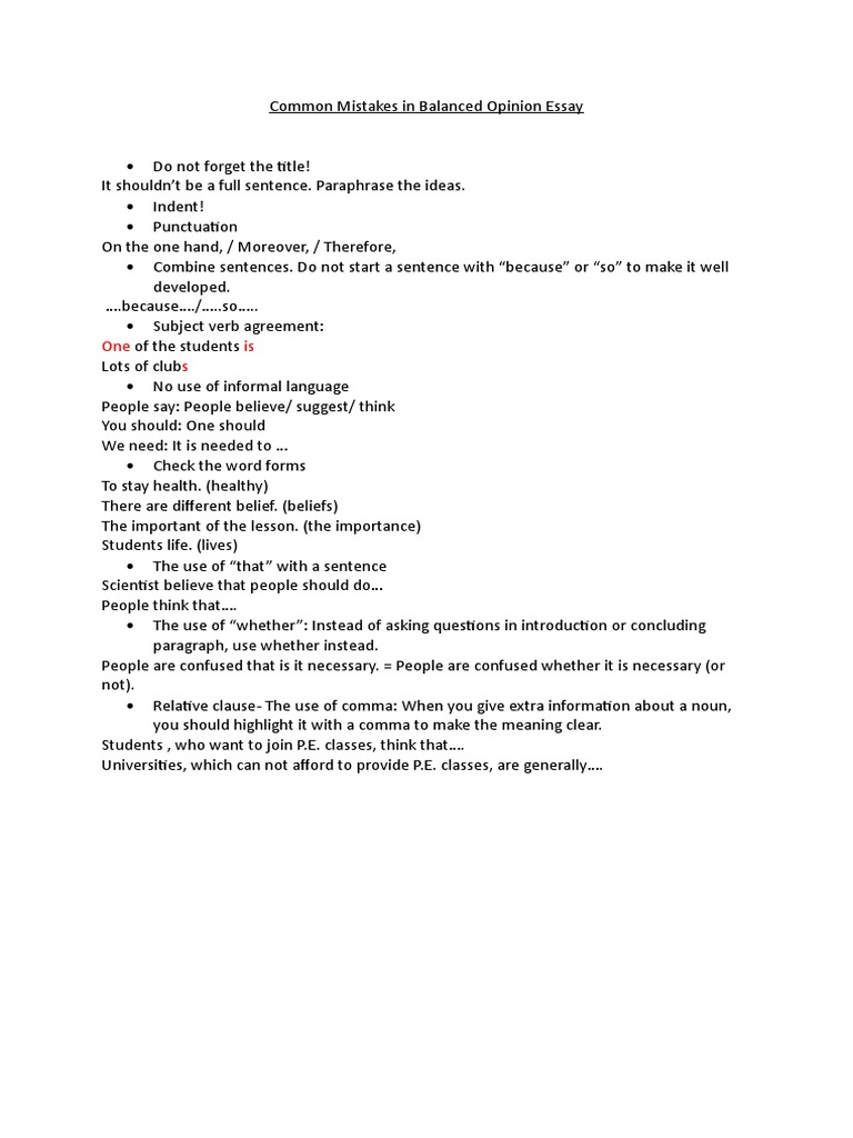 Common Mistakes in Balanced Opinion Essay | PDF