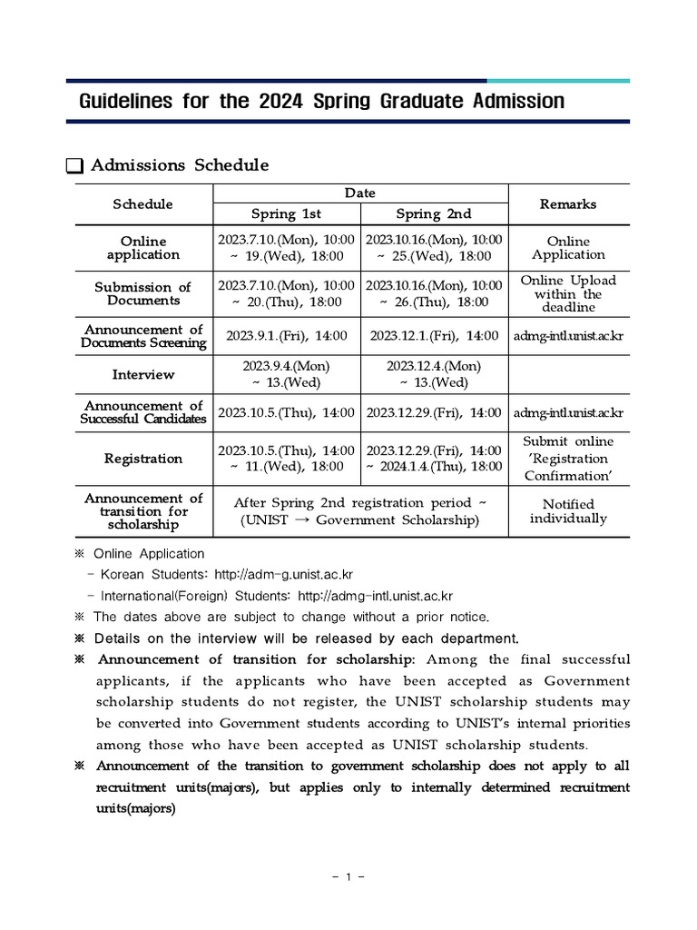 Guidelines For The 2024 Spring Graduate AdmissionEng. 1 | PDF