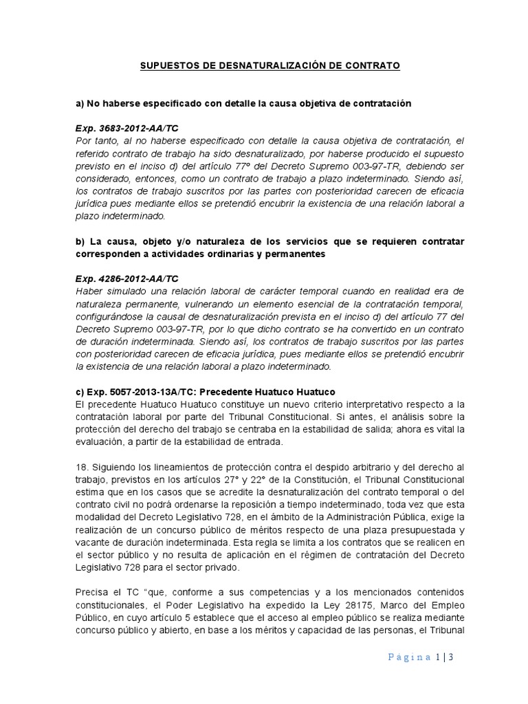 Supuestos de Desnaturalización de Contratos | PDF | Derecho laboral | Justicia
