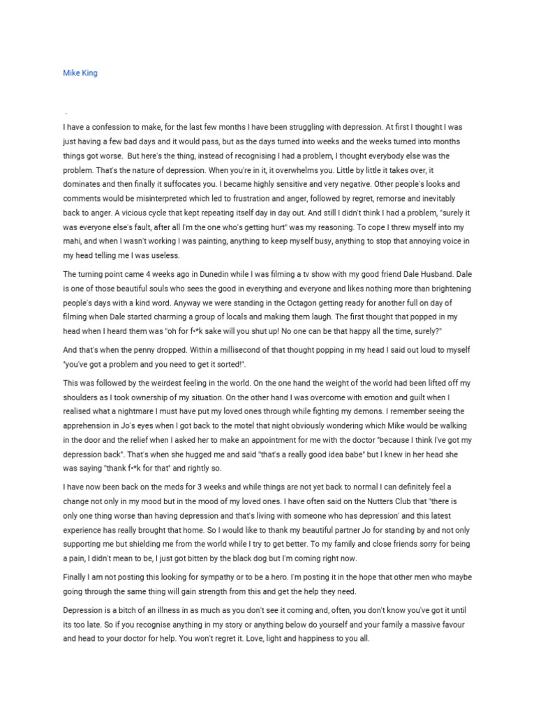 Depression Mike King | PDF | Major Depressive Disorder | Depression (Mood)
