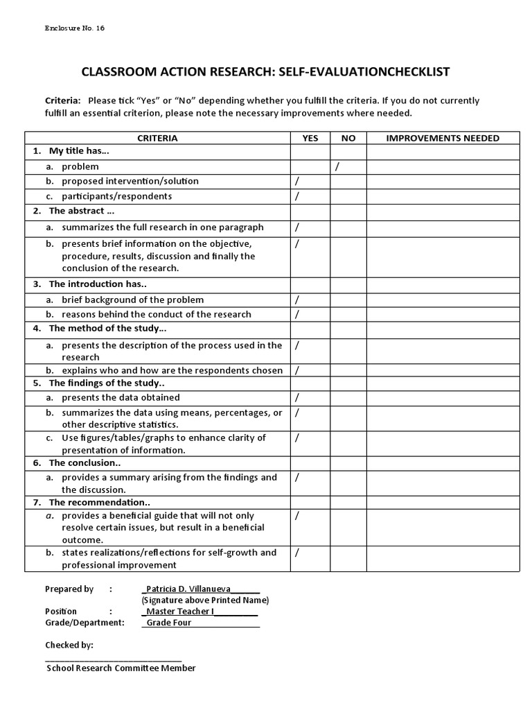 Self Evaluation Checklist 2 Pdf