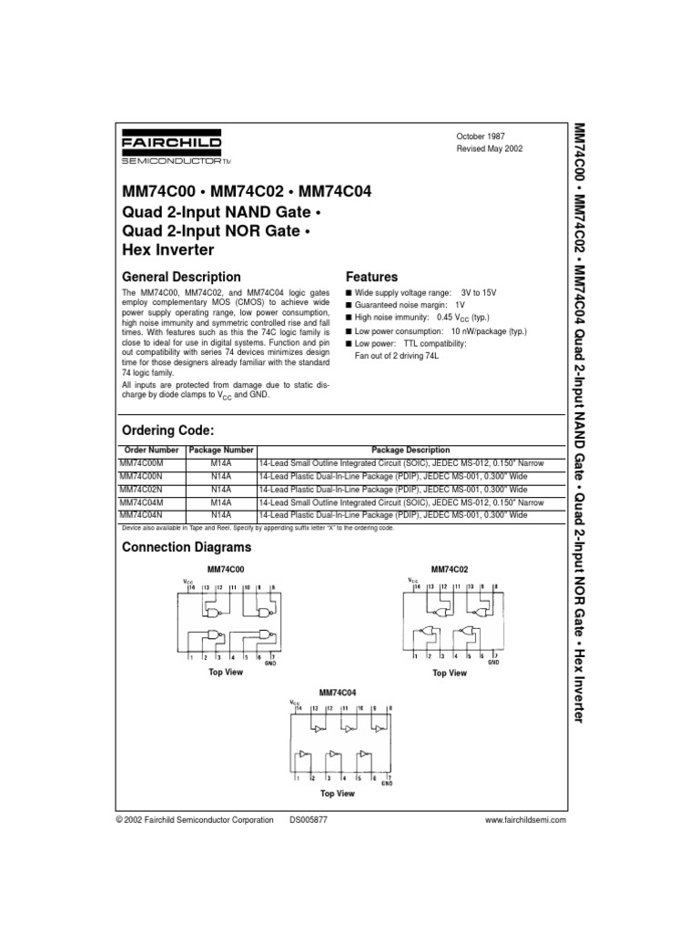 mm74c04n Datasheet | PDF | Logic Gate | Cmos