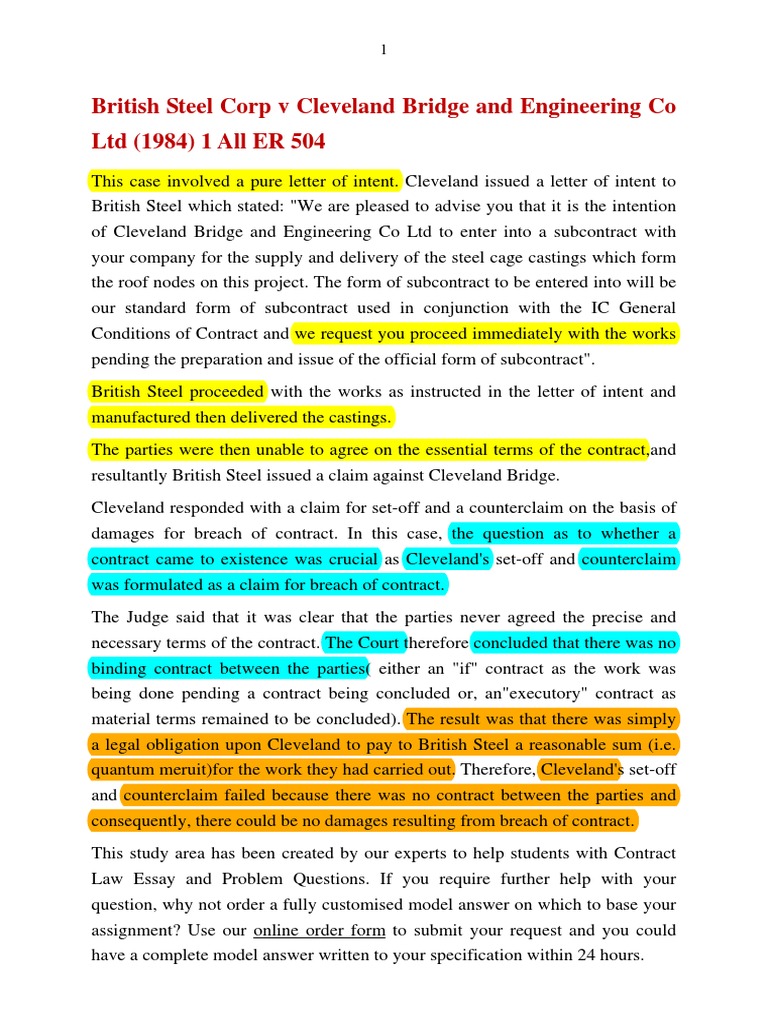 British Steel V Cleveland Bridge Case | PDF | Restitution | Breach Of ...