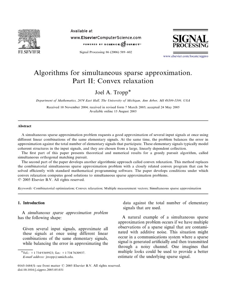 Convex Relaxation for Sparse Approximation | PDF | Science & Mathematics