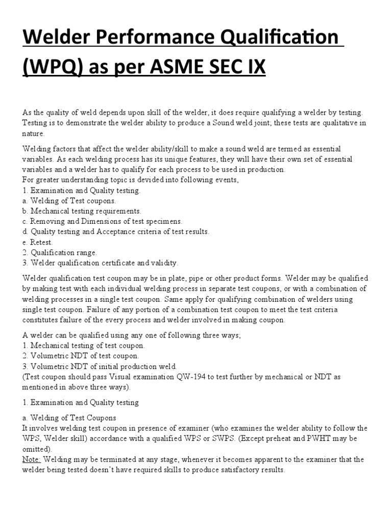 Welder Performance Qualification Asme | PDF | Welding | Construction
