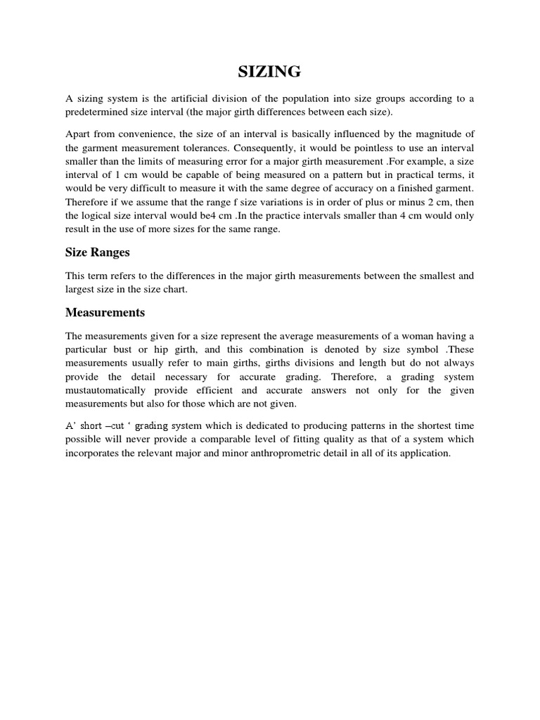 Sizing | PDF | Anthropometry | Measurement