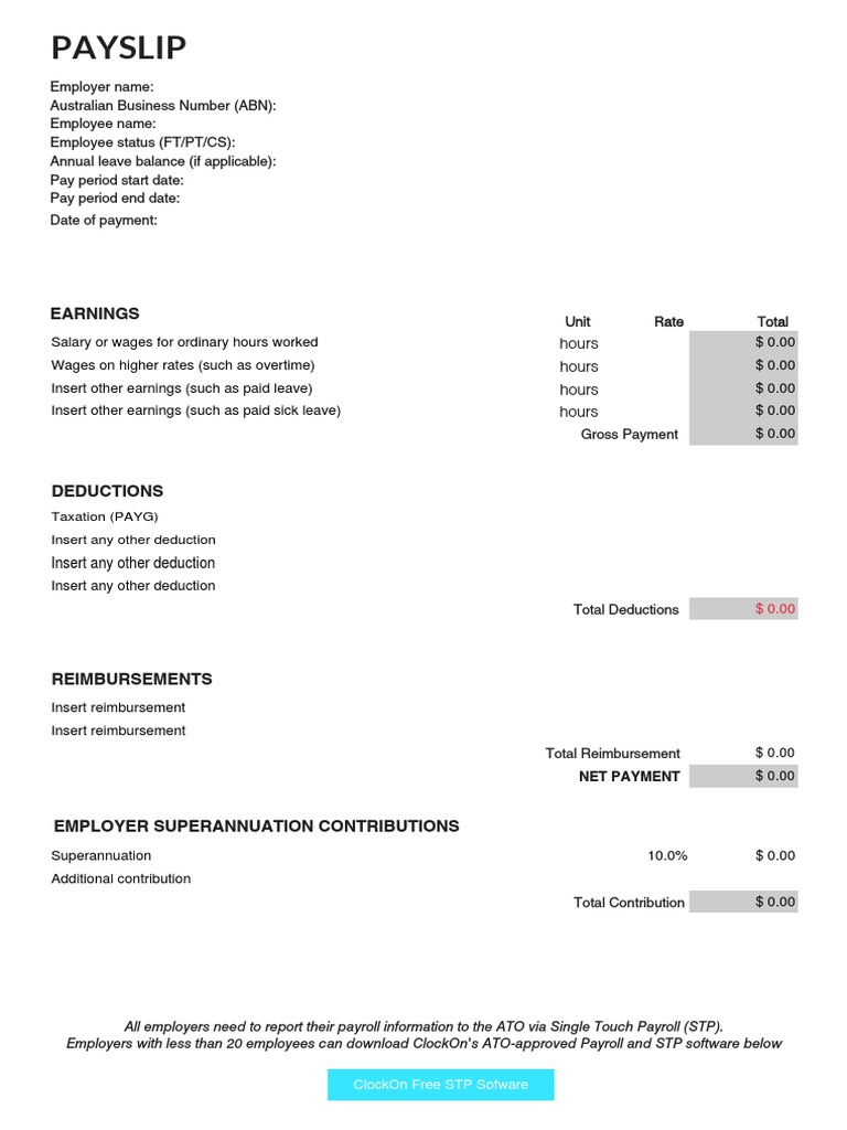 Australian Payslip Generator Template | PDF