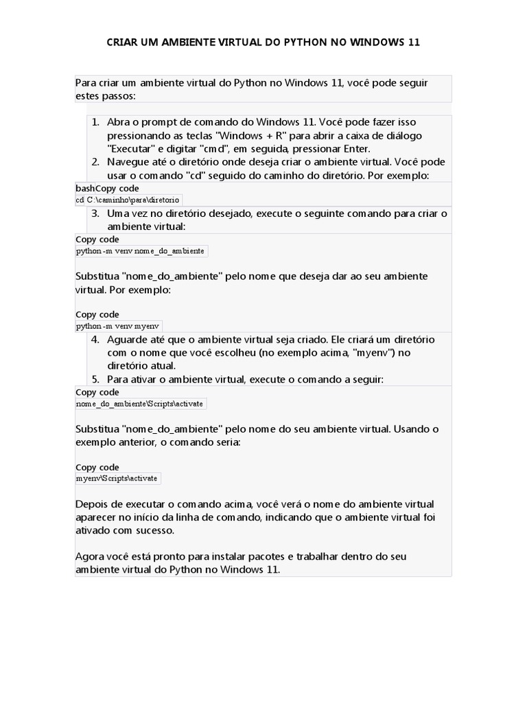 Criar e Ativar Ambiente Virtual Python | PDF