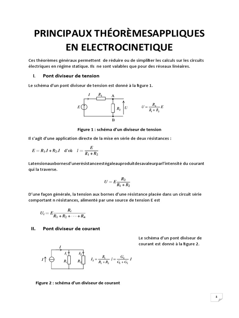 Principaux Théorèmes Appliques en Electrocinetique | PDF