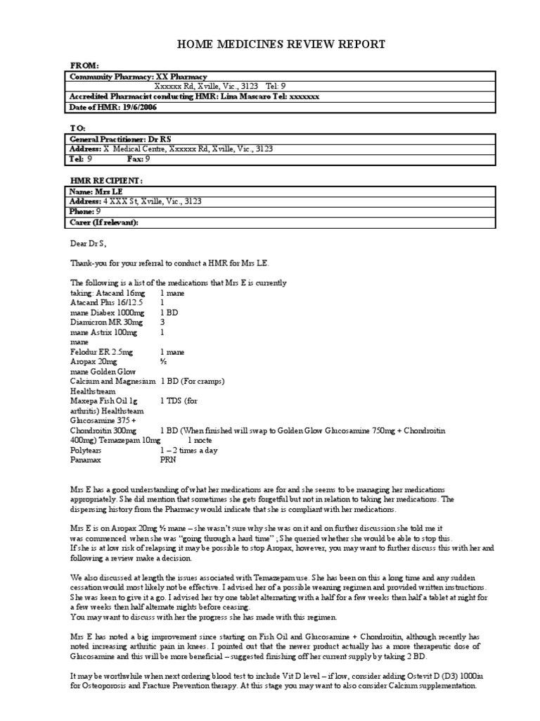 HMR Template | PDF | Pharmacist | Therapy
