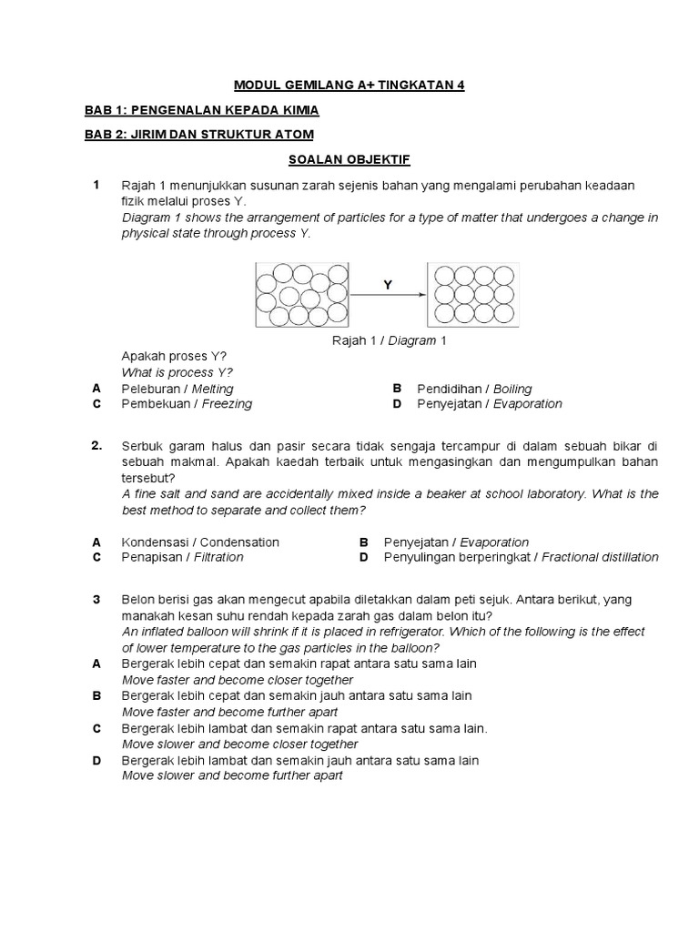 MODUL GEMILANG A+ KIMIA TINGKATAN 4 - Soalan | PDF