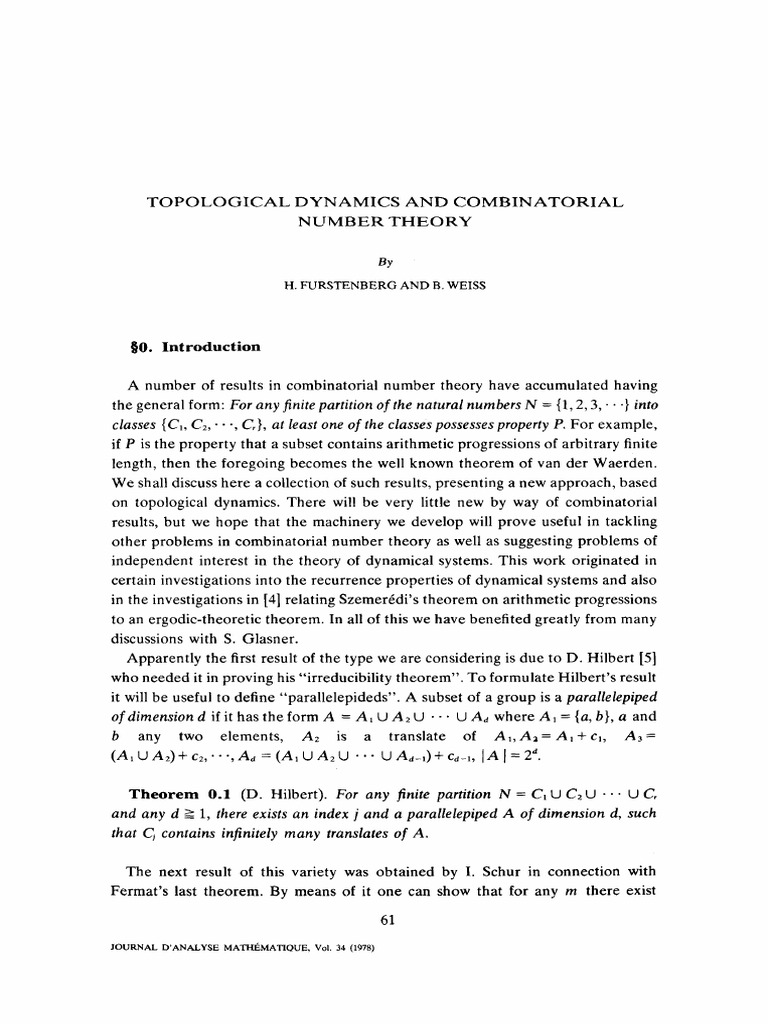 1978, Topological Dynamics and Combinatorial Number Theory, Furstenberg, Weiss | PDF