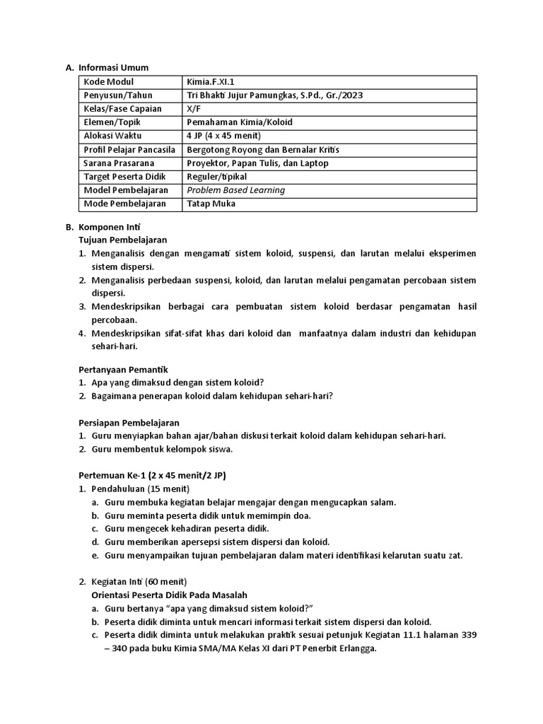 Modul Ajar - Koloid | PDF