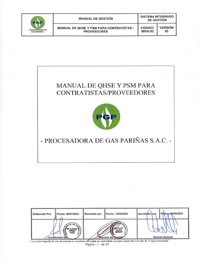 Manual QHSE y PSM para Contratistas | PDF
