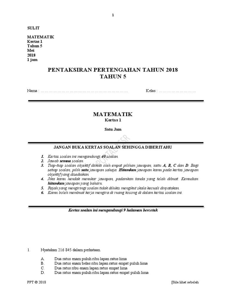 1526304750400_Soalan PPT 2018 - MT T5 K1 WM | PDF